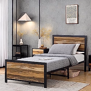 GAZHOME Twin Bed Frame with Wooden Headboard/No Box Spring Needed Heavy Duty Metal Platform / 9 Stable Leg/Noise Free/Easy Assembly