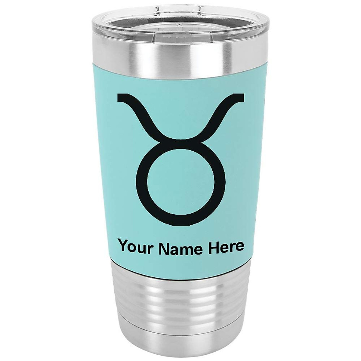 LaserGram 20oz Vacuum Insulated Tumbler Mug, Zodiac Sign Taurus, Personalized Engraving Included (Silicone Grip, Teal)