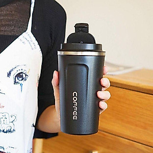 XENDER WORLD Coffee Travel Mug, 17 oz Insulated Tumbler Leakproof Lid Thermal Vaccum Mug Stainless Steel Double Wall Reusable Cup For Hot Cold Tea Drinks In Car Camping (Black)