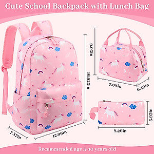 SCIONE Cute School Backpack for Girls, Teens School Bag with USB Charging Port Water-Resistant Pink Canvas Bookbag, Preschool Daypack Elementary BackBag, Back to Shool Supplies Gifts for Kids