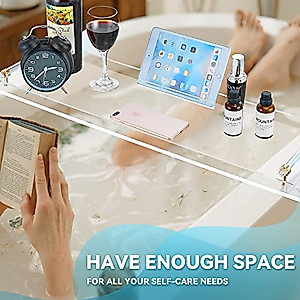Bathtub Rack - Clear Acrylic Tray with Handles to Hold Book, Phone, Candles, Food, Wine & Tablet - Waterproof Caddy, Wide Frame, Fits Most Bath Tubs - Bathroom Accessories, Luxury Gifts for Women