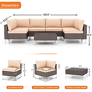 HOMREST Outdoor Patio Furniture Set,7 Pieces Outdoor Sectional Sofa PE Rattan Wicker Patio Conversation Set, w/Wood Plastic Composites Table for Garden, Lawn and Pool (Red)