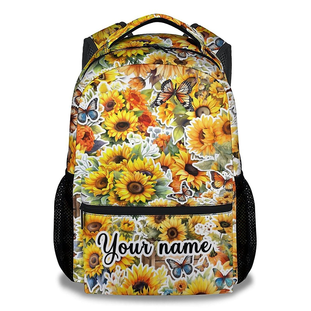COOPASIA Personalized Sunflower Backpack for Girls, 16 Inch Aesthetic Backpack for School, Yellow, Adjustable Straps, Durable, Lightweight, Large Capacity Bookbag for Kids