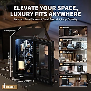 NEEDONE Wine Cooler Fridge, 8 Bottle Wine Chiller with Wine Rack/Lighting, Fast Cooling Thermoelectric Queit Wine Cabinet Cellar for Red White, Energy Efficient Gifts for Women Men