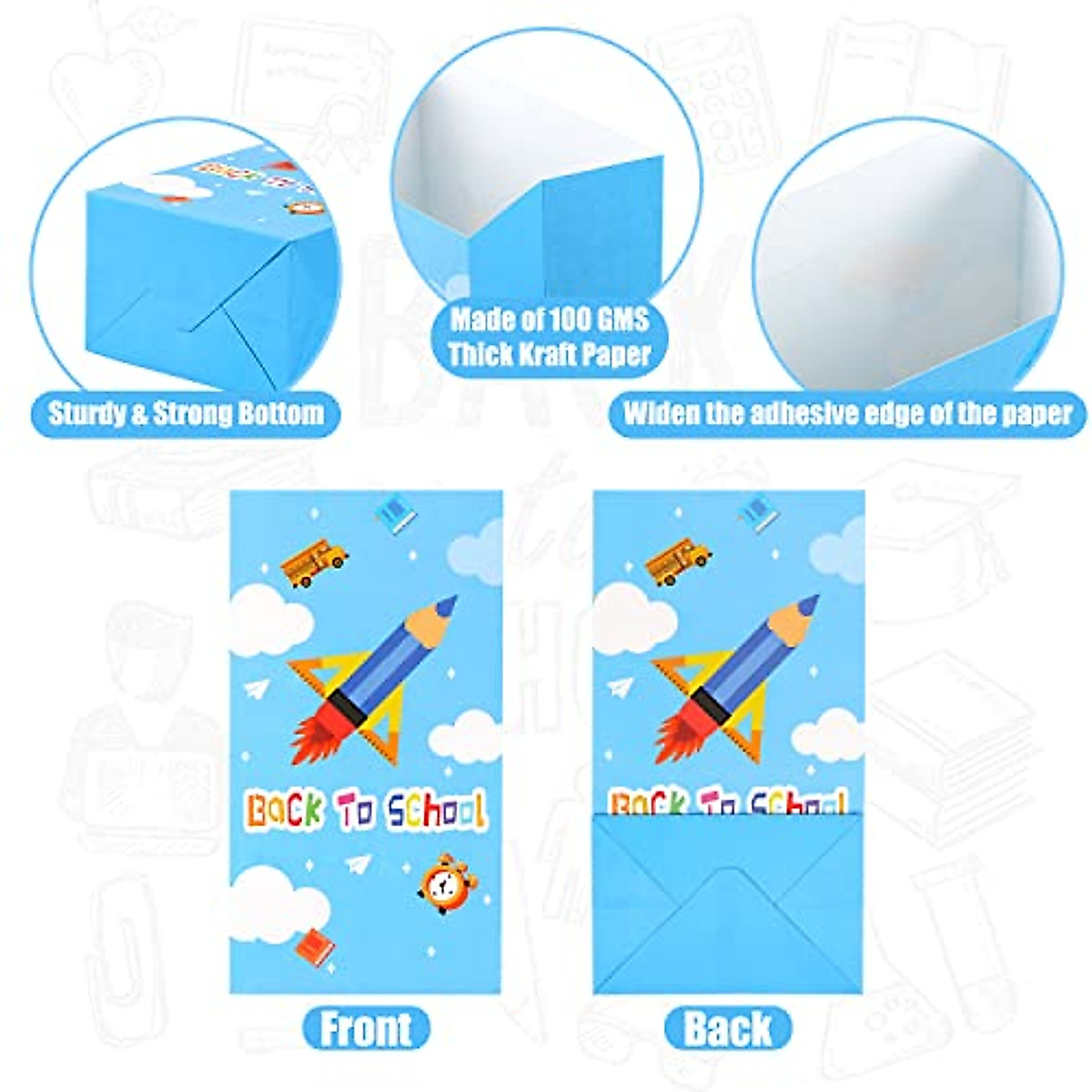 24 Pieces Welcome Back to School Party Gift Bags with 36 Stickers,First Day of School Party Paper Goodie Bags Candy Treat Bags Gift Wrapping Bags,Perfect for School Theme Party Classroom Decorations Supplies