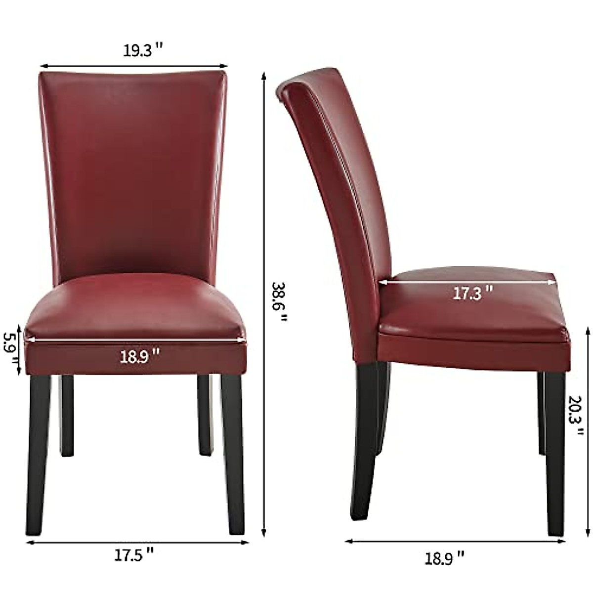 JESONVID Set of 2 Faux Leather Upholstered Parsons Dining Chair with High Backrest, Kitchen Accent Side Chairs with Solid Wood Legs Armless Dining Room Chair, Burgundy 1331RD