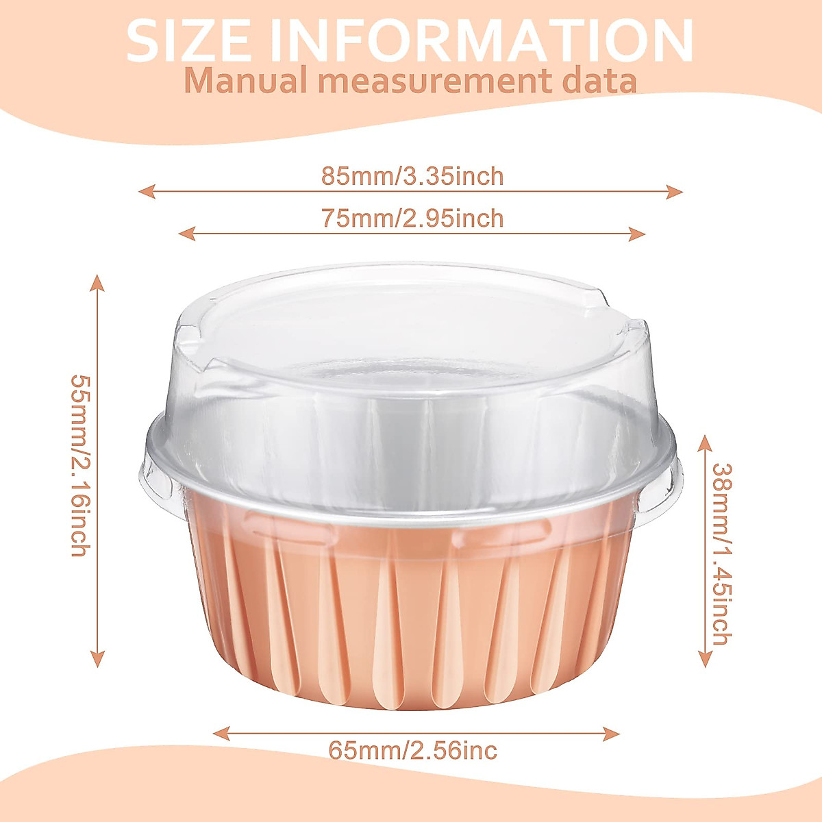 Gejoy 200 Pack Aluminum Foil Cupcake Baking Cups 5oz Rose Gold Cupcake Liners Dessert Cups with Lids Disposable Cupcake Cups Mini Cake Containers Flan Molds Tin Mini Muffin Liners for Wedding Birthday