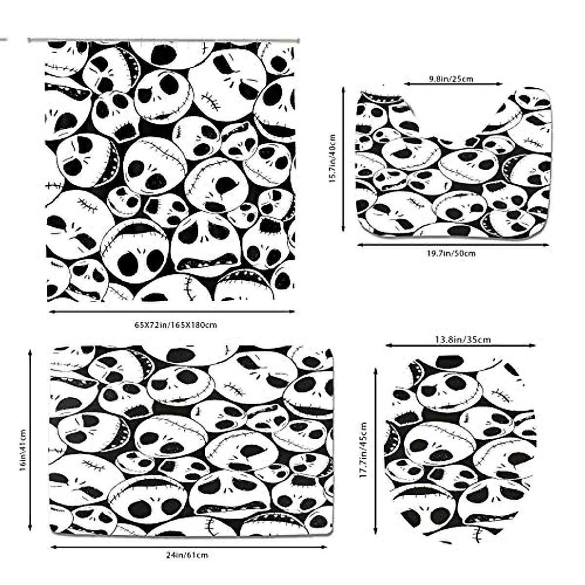 4PCS/Set Halloween Shower Curtain, Christmas Bathroom Set, Waterproof Shower Curtain Sets with Non-Slip Rugs, Toilet Lid Cover and Bath Mat, Durable Shower Curtain with 12 Hooks