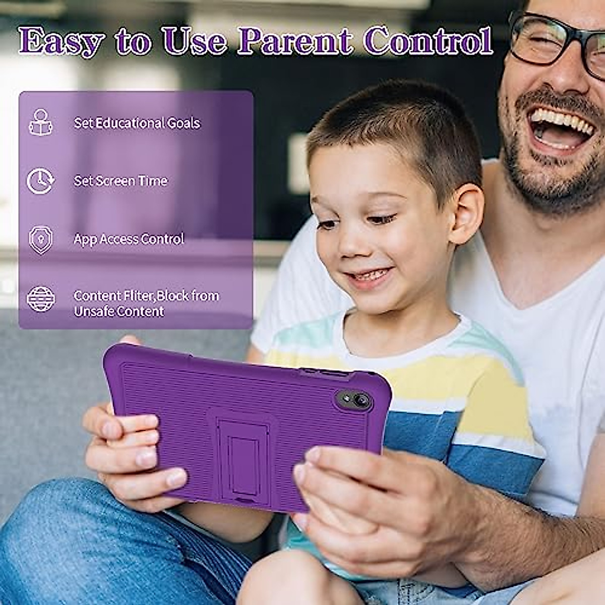 Kids Tablet 10 inch Android 12, Tablet PC with 32GB Storage, Parental Control, Educational, 10.1'' IPS HD Display, Dual Camera, 6000mAh, WiFi, with Silicone Kid-Proof Case, Gift for Girls (Purple)