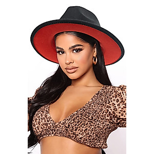 Red Bottom Fedora Hats for Men Women - Classic Black Red Panama Hat Wide Brim Two Tone Jazz Gentleman Hat