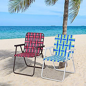 Giantex Beach Chairs Set of 6, Patio Folding Lawn Chairs for Adults, Outdoor Webbing Chair w/Steel Frame, Lightweight & Portable Camping Chairs for Fishing, Yard, Garden, Poolside Webbed Chairs, Red
