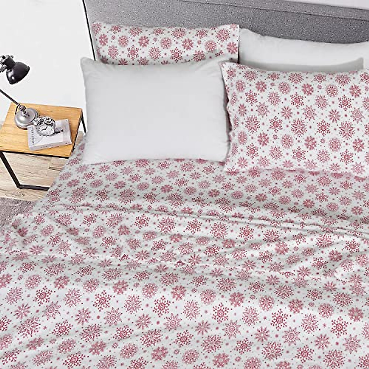 Sleepdown 100% Cotton Flannel Sheets - Super Soft Heavyweight, Double Brushed, Anti-Pill Flannel Bed Sheets - Cal King Sheets Deep Pocket Fitted Sheet X2 Side Pockets (California King, Merry Flakes)