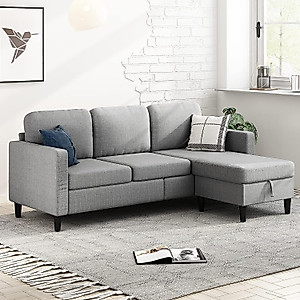 ijuicy Convertible Sectional Couch Sofas, Light Grey