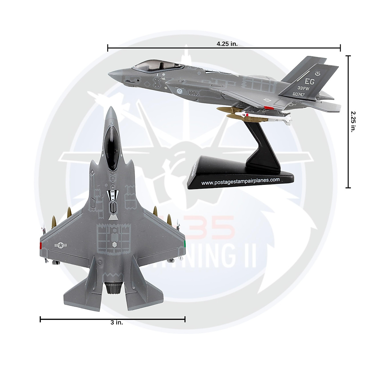 Daron Postage Stamp PS5602 USAF F-35 Version A , Lightning II , 1/144 Scale Diecast Model with Stand