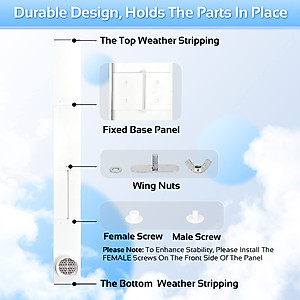 Garfine Portable AC Window Seal Kit Compatible with 5.9 inch Hose, Max Length 61.4”, Window Vent Kit with Vent Screen, 2 Types of Weather Stripping and Window Lock for Window & Patio Sliding Door