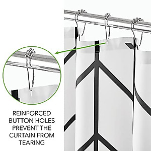 mDesign Fabric Geometric Shower Curtain - Herringbone Chevron Print with Reinforced Buttonholes for Master/Guest Bathroom - Machine Washable & Water Resistant Curtains - 72" x 72" - Black/White