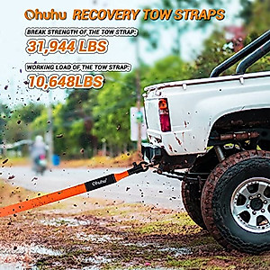 Tow Straps with Shackles, Ohuhu Heavy Duty 3" x 20ft Recovery Strap Kit with Hooks, 31,944 lbs Break Strength, Triple Reinforced Loop & Protective Sleeves, 3/4" D-Ring Shackles for Truck Jeep SUV ATV