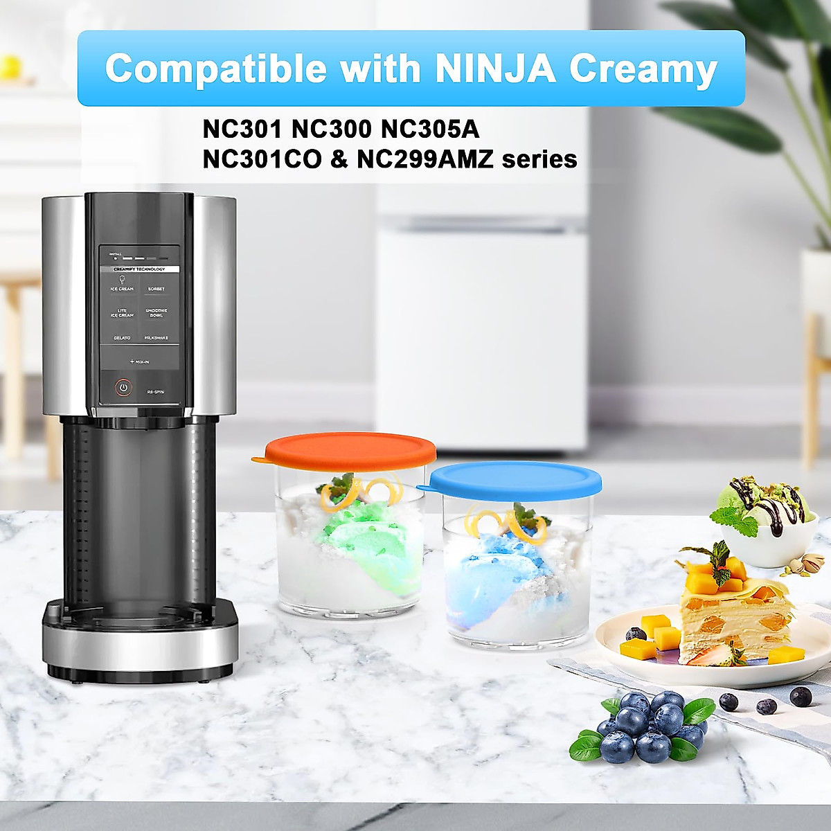 MIMLEN 2 Pack Container for 16oz. Ninja Creami Pints and Lids, Compatible with Ninja Creami NC301 NC300 NC299AMZ Series