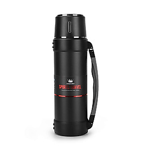Stainless Steel Thermoses with Cup – 64 oz Double-Wall Vacuum Insulated Water Bottle for Travel – Camping Coffee Thermoses with Handle – Keeps Liquid Hot or Cold,Leak Resistant,Black