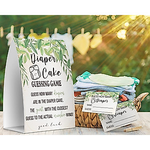Diaper Cake Sign, Guess How Many Diapers, Baby Shower Games, Baby Shower Decorations, Gender Neutral Baby Shower - One Sign and 50 Cards(RCoated20)