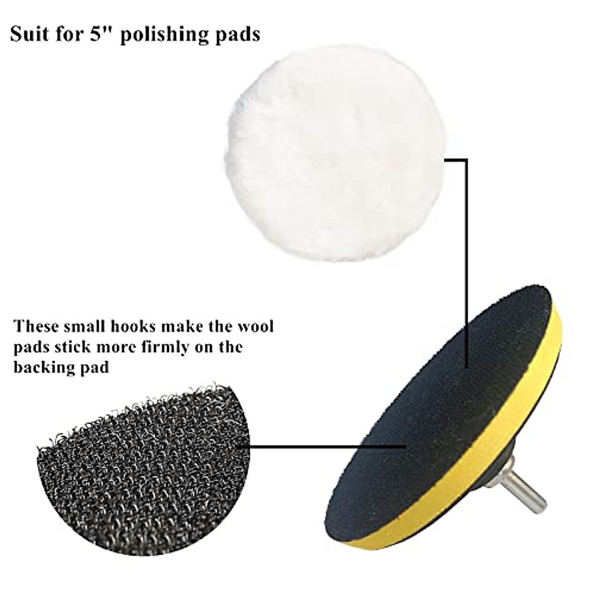 Sisha-A Wool Polishing Pads Set, 5 Inch Wool Pads with Backing Pad and Adapter, Sheepskin Wool Buffing Pads for Car Finishing, Wood Furniture, Glass and So On (7 Pieces Set)