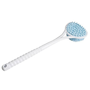 Healifty Bath Scrub Brush Exfoliating Shower Brush Bath Body Brush Handled Back Scrubber Dual-sided Silicone Soft Bath Brush for Wet or Dry Brushing Deep Cleansing and Massage Sky-blue