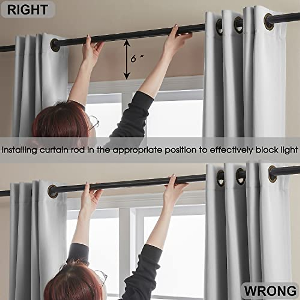 Rutterllow 100% Blackout Curtains, Full Shade Long Complete Drapes for Living Room, Thermal Insulated Bedroom Window Treatment Drapes (2 Panels, Light Gray, 52 x 90 inch)