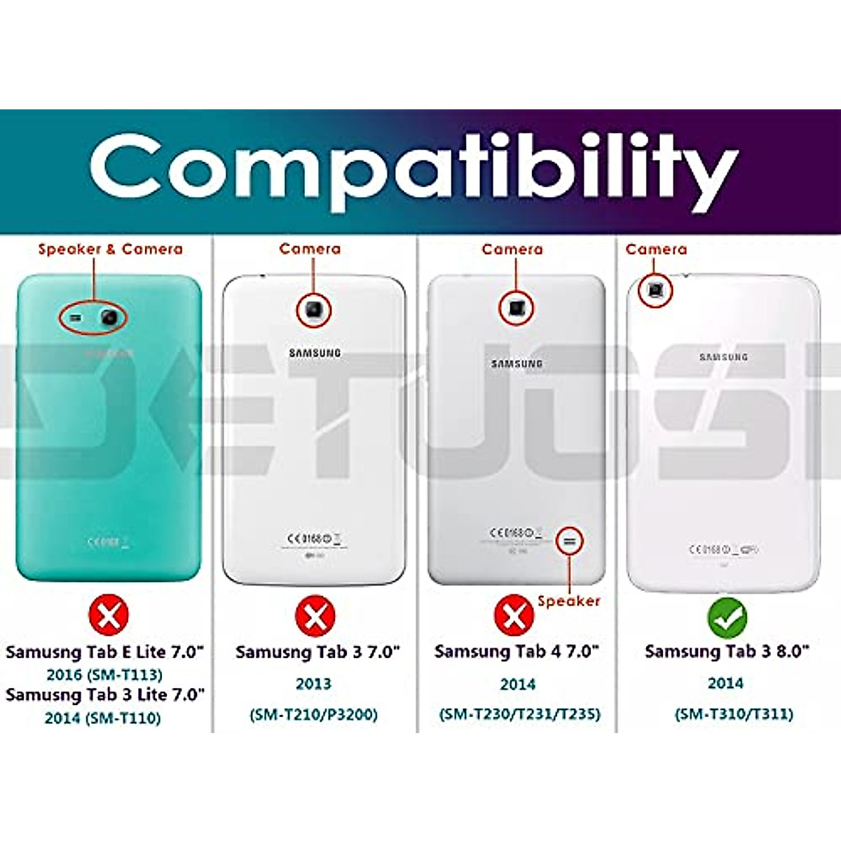 DETUOSI Slim Case for Samsung Galaxy Tab 3 8.0" 2014 (SM-T310/T311/T315), Ultra Thin Lightweight Folio Folding PU Leather Full-Body Protective Tablet Book Cover + Multi-Angle Stand + Magnetic Closure