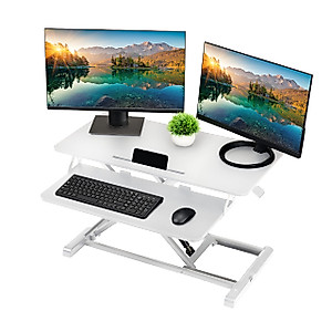 TechOrbits Standing Desk Converter - 32 Inch Adjustable Sit to Stand Up Desk Workstation, Particle Board, Dual Monitor Desk Riser with Keyboard Tray, Desktop Riser for Home Office Laptop, White 32"