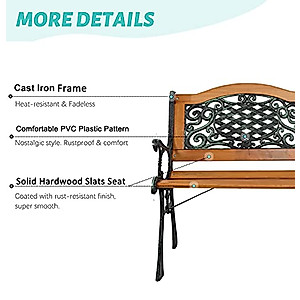 JOYBASE 50" Outdoor Bench, Park Bench, Wood and Iron Garden Bench, Patio Bench, Porch Bench, Outside Bench, Yard Bench (Black&Natural)