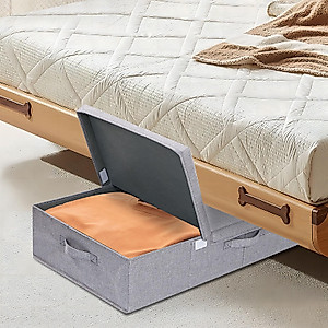 YheenLf Under Bed Storage Containers Bin with Lids Handle, Foldable Sturdy Storage Bags with Handles for Organizing Clothes, Shoes, Blankets, Pillows, Grey, 1 Pack, 23.6" L x 11.8" W x 5.9" H