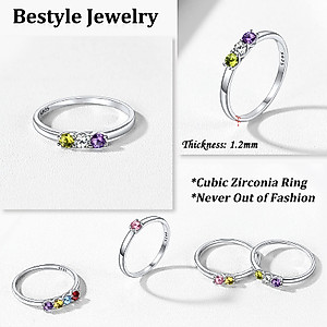 Bestyle Custom Birthstone Rings for 3, Dainty Sterling Silver Stacking Band Ring for Women, Great Statment Promise Ring on Thanksgiving/Christmas/Valentines'/Mother's Day