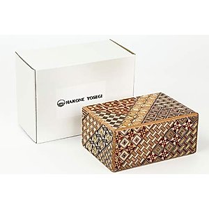 Hakone Yosegi 10 Steps, Japanese Puzzle Box, Wooden Puzzle Box, Brain-Teaser Box, prepaid Debit Cards, Secret Box, Hidden compartments for Children and Adults, Comes with a Gift Box (5in)