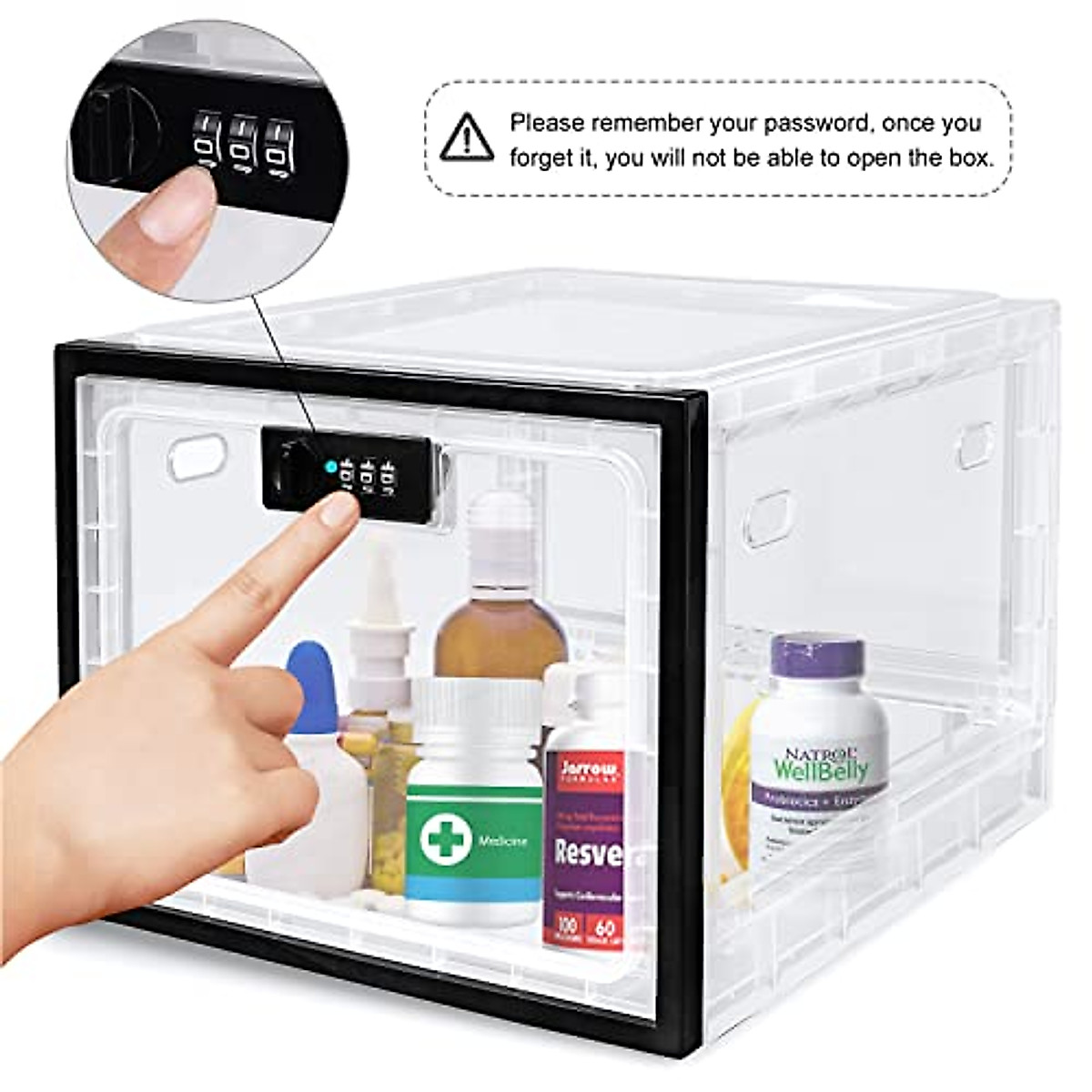 Gemaxvoled Lockable Box Large Capacity, Clear Locking Box for Medicines, Premium Material Lockable Storage Bin Organizer Box for Fridge Food/Snacks/Phone/Tablet Jail/Home Safety