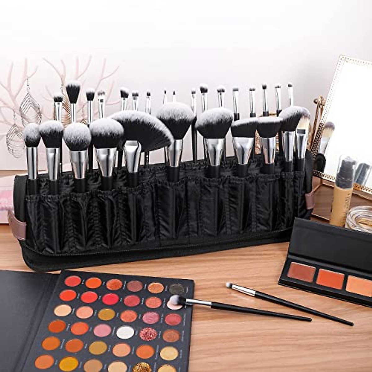 DUcare Makeup Brush Organizer 30pcs Folding Travel Professional Makeup Brushes Case Bag Stand-up Cosmetic Bag Artist Storage Bag (Only Bag)