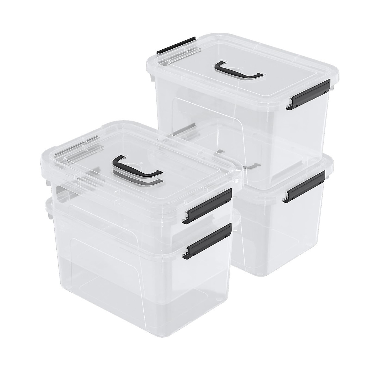 Wekioger 4 Pack 10 L Plastic Storage Box, Clear Latching Bin with Handle