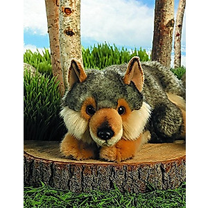 Aurora® Realistic Miyoni® Lying Wolf Stuffed Animal - Lifelike Detail - Cherished Companionship - Gray 11 Inches