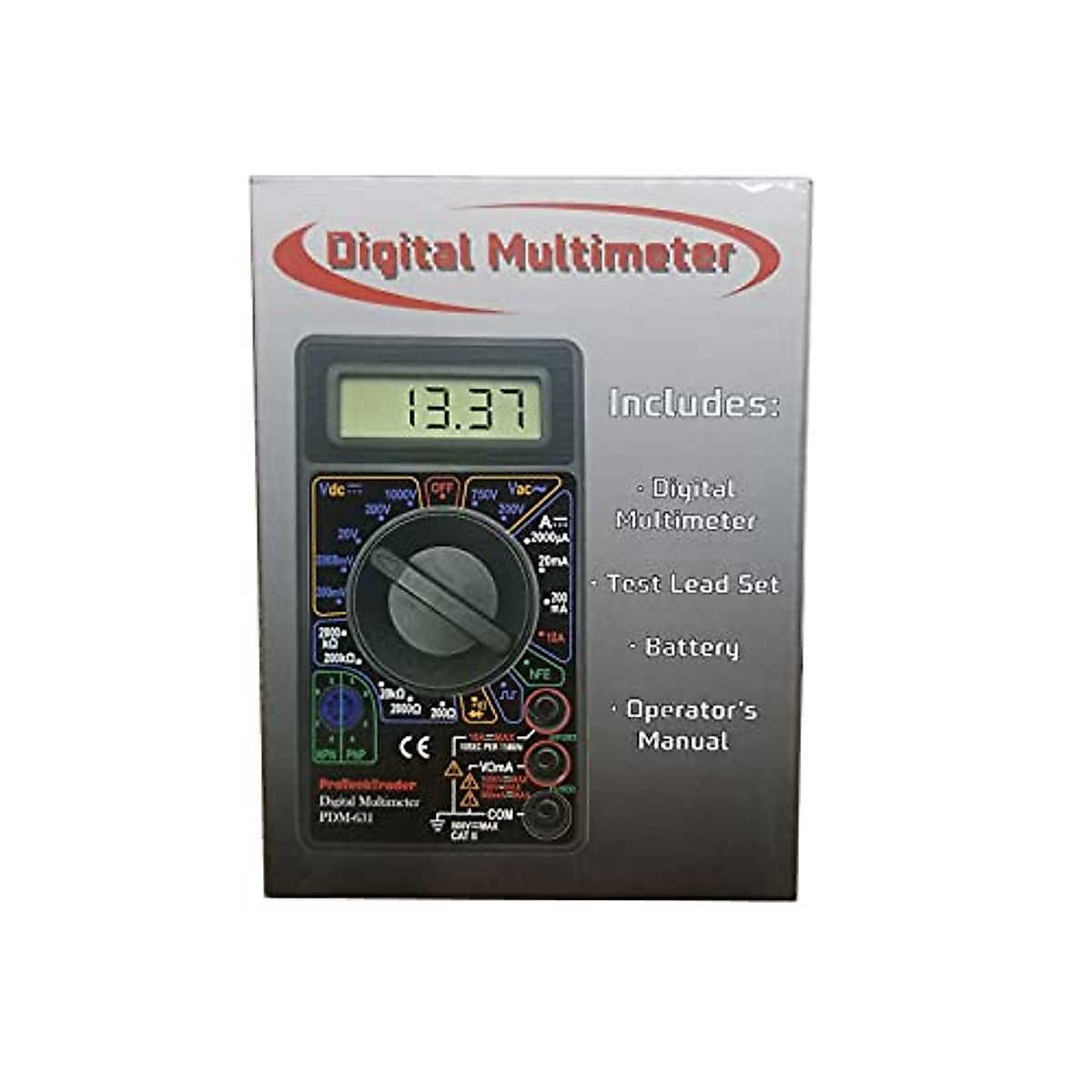 7 Function Digital Multimeter AC DC Voltage Resistance Current Transistor Diode Audible Continuity Buzzer and Square Wave Output