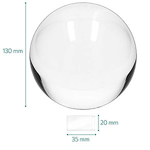 Navaris Crystal Clear Glass Ball - 130mm Transparent K9 Globe for Meditation Divination - Photo Sphere Prop for Art Decor, Photography w/Stand