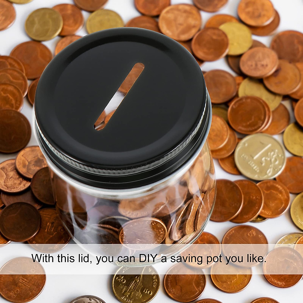 FOMIYES 25Pcs 6 Colored Piggy Bank Lids Jar Coin Bank Lid Metal Coin Slot Piggy Bank Lid Insert for Mason, Ball, Canning Jars (Gold, Silver, Black, Rose Gold, Blue)