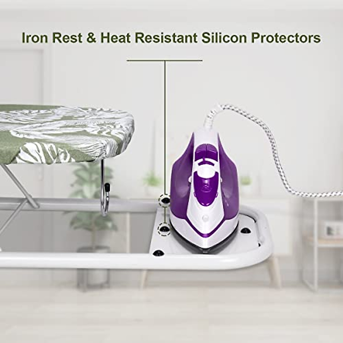 Duwee 12×32 in Table Top Ironing Board with Unique Iron Rest, Thicken Felt Padding, Heat Resistant Cover B-12x32inch-white Leaves