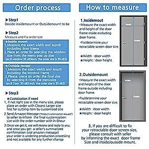 Custom Cut to Size,[ Grey,Embedded, W 40 xH 83 (inch)], Aluminum Retractable Front Screen Door net,Fiberglass mesh with alumium, Mosquito Screens I Bug Net for Doors