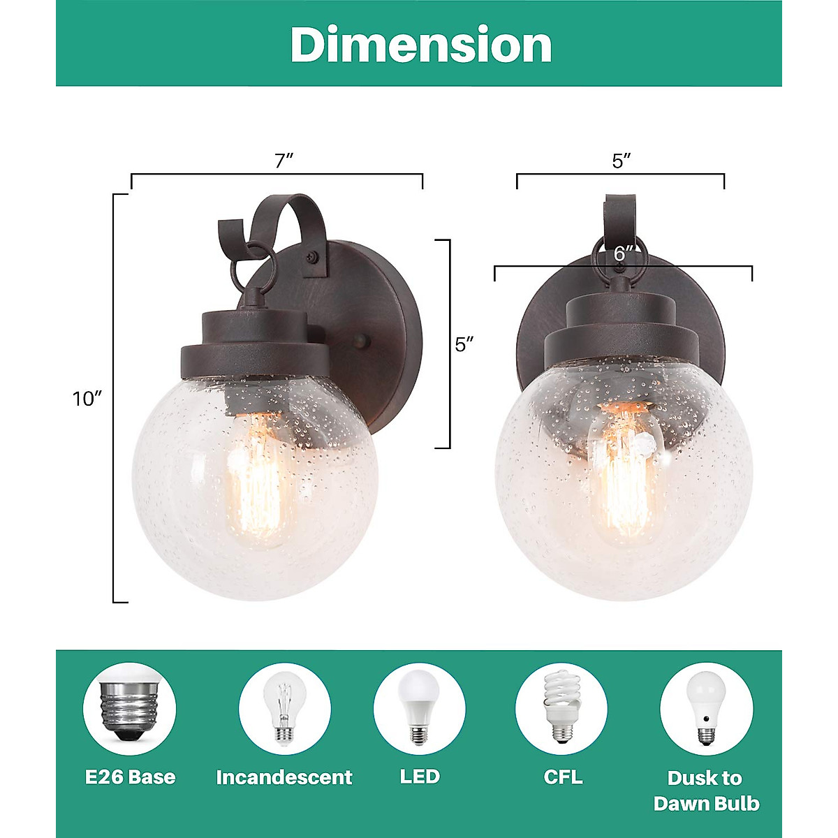 KSANA Outdoor Lights Wall Mount, Rust-Proof Exterior Wall Light Fixtures with Bubble Glass, Spherical Outdoor Wall Sconce for Porch, Yards, Patio, Garden, Balcony, Hallway, Front Door, Bronze Finish