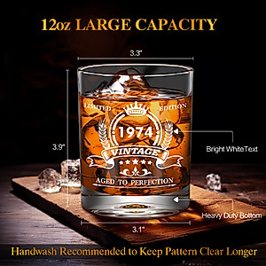veecom 50th Birthday Gifts for Him, 1974 Whiskey Glasses 12oz, 50th Birthday Gifts for Men, Dad, Husband, 50th Birthday Gift Ideas, 50th Birthday Decorations Men, Bourbon Gifts for Men, Wood Box