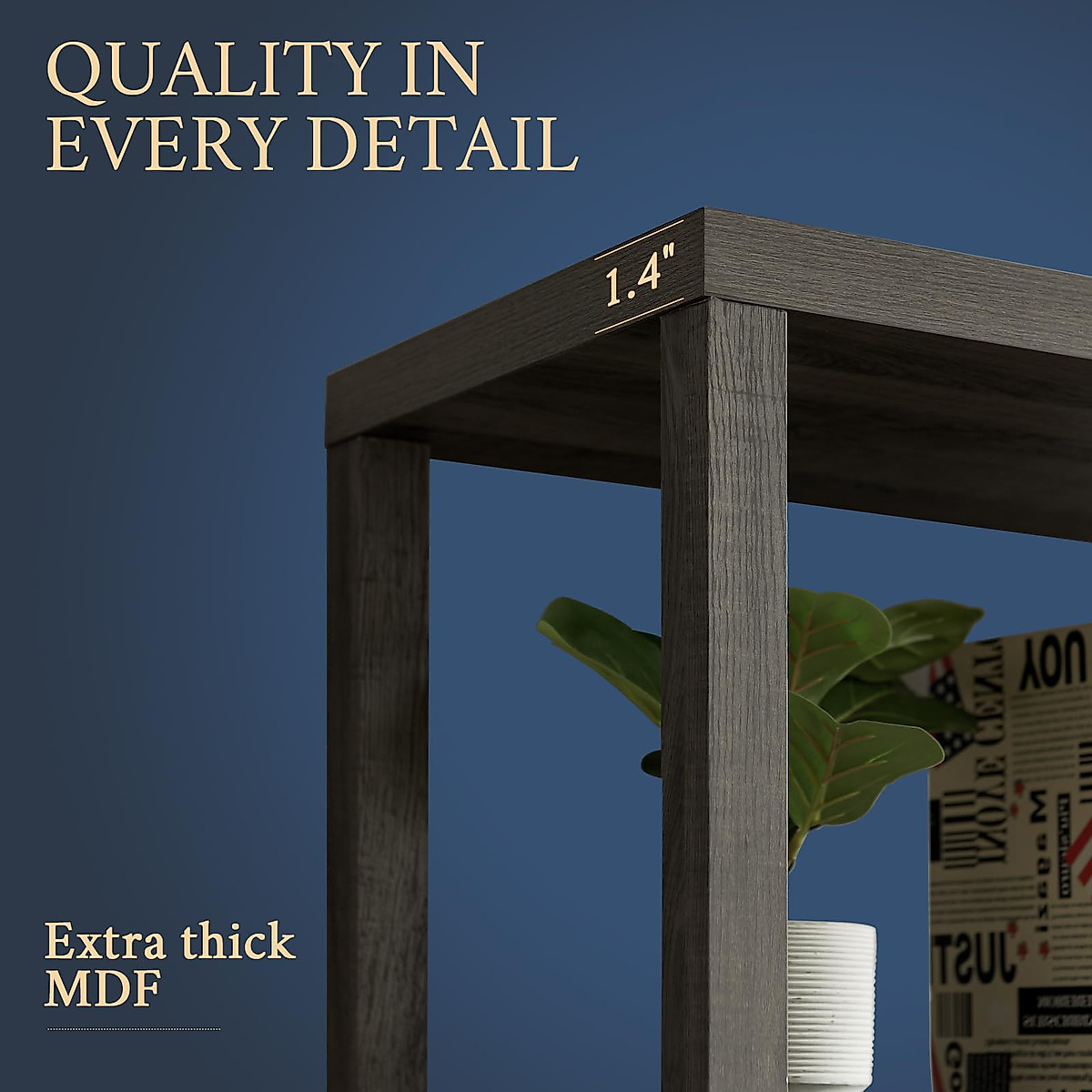 OAKHAM HOME Oxford Bookshelf, Tall Book Shelf with Doors Cabinet, 5-Tier Bookcase, Wooden Bookshelves with Fluted Panel, Large Bookcases with Storage for Living Room Bedroom (Midnight Oak, 1PCS)