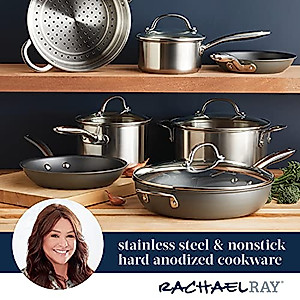 Rachael Ray Professional Stainless Steel/Hard Anodized Nonstick Cookware Pots and Pans Set, 11 Piece, Gray and Silver