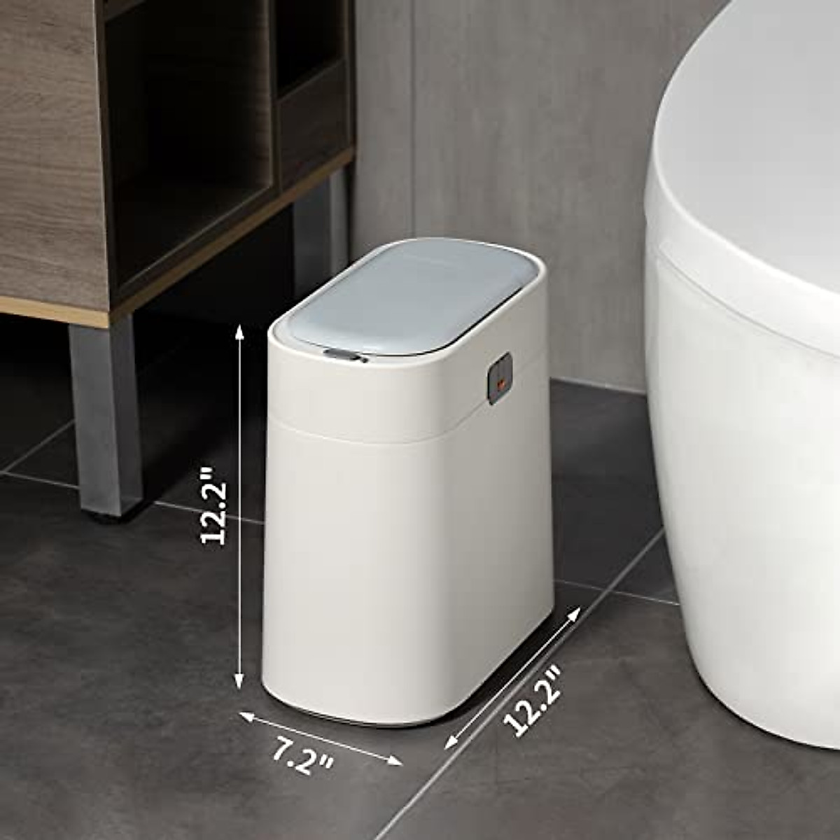 ELPHECO Bedroom Trash Can with Lid 3 Gallon Bathroom Trash Can with Lid, 11 Liter White Plastic Garbage Can with Press Type Lid, Slim Rectangular Trash Bin for Bedroom, Office, Bathroom, Dorm