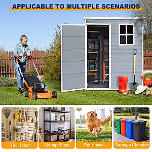 SumKea 5x3 FT Resin Storage Shed, with Padlock Storage Shed, Comes with Vents and Front Window Outdoor Shed, All-Season Waterproof Tool Shed, for Garden, Backyard, Lawn, Grey