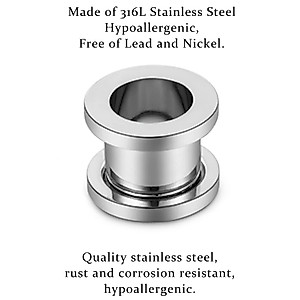 Vsnnsns 0G 316L Surgical Stainless Steel Ear Gauges Tunnel Plug Earrings Expander Stretcher Piercings Jewelry for Women Men 6 Pairs 0 Gauge 8mm