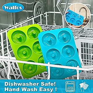 Walfos Silicone Donut Mold - Non-Stick Silicone Doughnut Pan Set, Just Pop Out! Heat Resistant, Make Perfect Donut Cake Biscuit Bagels, BPA FREE and Dishwasher Safe, Set of 2